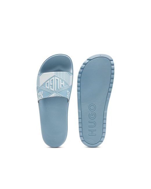 HUGO Italian-Made Slides With Mixed Logos in Blue for Men | Lyst UK