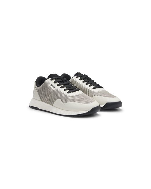 BOSS Ttnm Evo Mesh Trainers With Faux-Leather Trims in Natural for Men ...