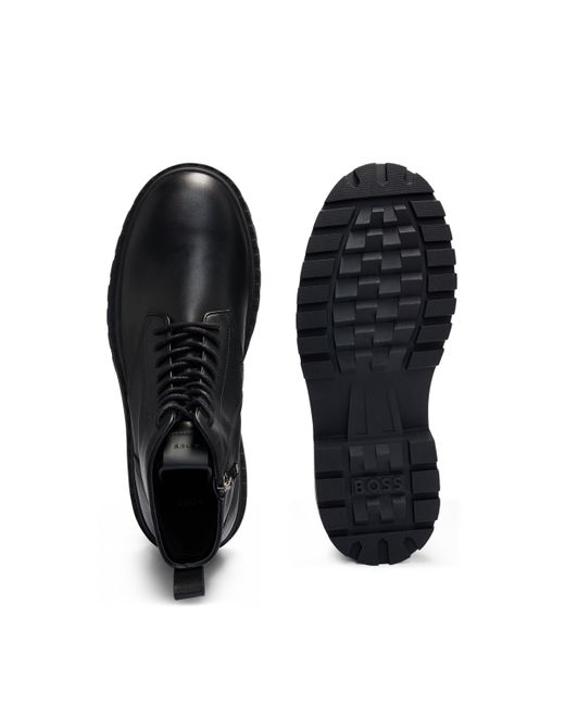 BOSS Leather Lace-up Boots With Rubber Outsole in Black for Men | Lyst