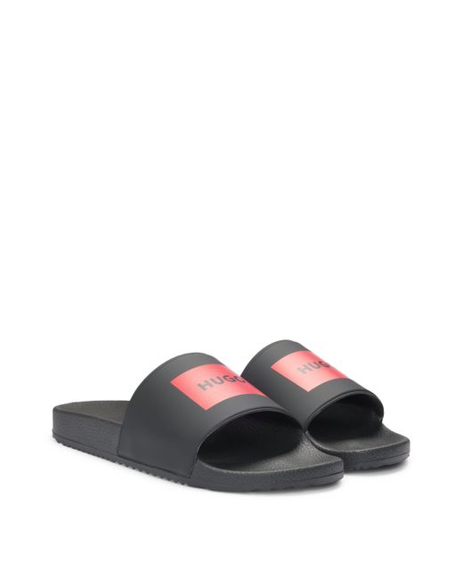 HUGO Italian-made Slides With Logo Label in Black for Men | Lyst