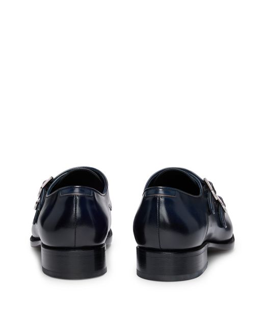 BOSS Double-strap Monk Shoes In Leather With Heel Detail in Blue for ...