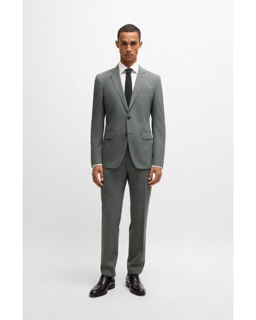 BOSS Slim-fit Suit In Micro-patterned Stretch Cloth in Gray for Men | Lyst