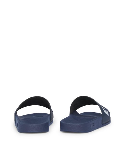 BOSS Italian-made Slides With Large Logo Detail in Blue for Men | Lyst