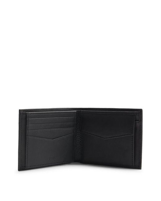 BOSS Grained-leather Trifold Wallet With Logo Lettering in Black for ...