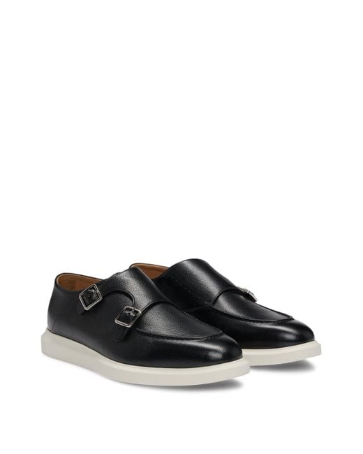 BOSS Grained-leather Monk Shoes With Double Strap in Black for Men | Lyst