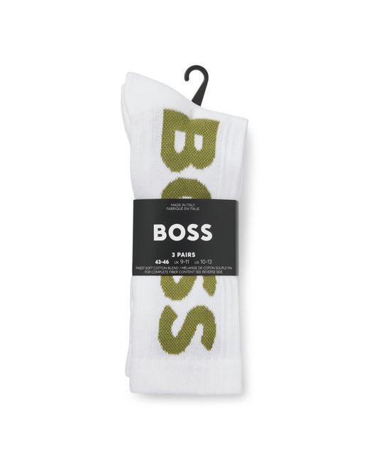 BOSS Three-Pack Of Short Socks With Large Logos in White for Men | Lyst UK