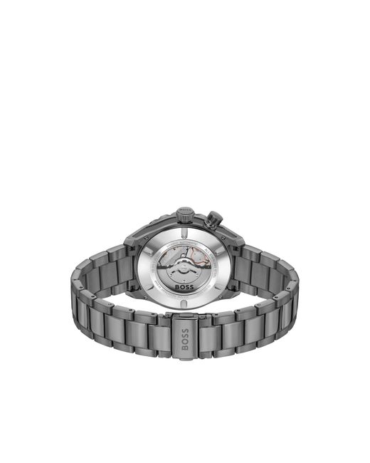 BOSS Plated Automatic Watch With Monogram-Textured Dial in Grey for Men ...