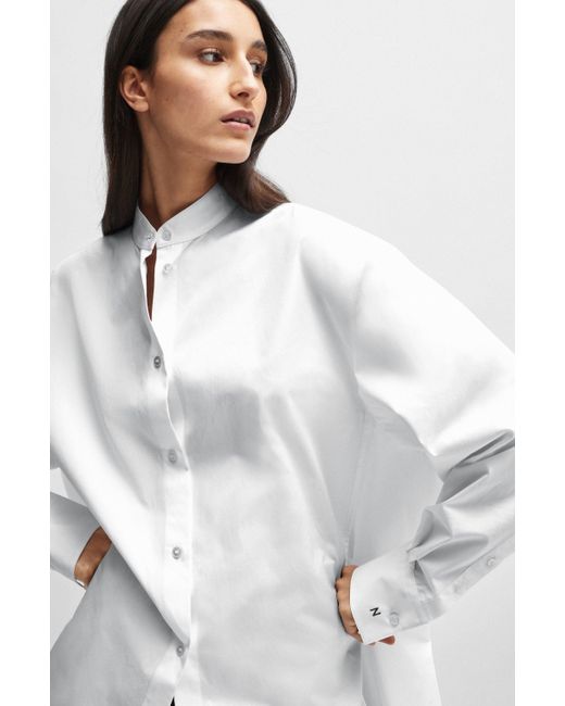 BOSS Naomi X Longline Cotton Blouse With Crinkle-free Effect in White ...
