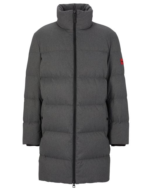 HUGO Down-filled Puffer Jacket With Red Logo Label in Grey for Men ...