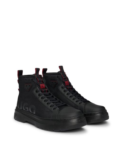 HUGO Lace-up Boots With Gloss-effect Logo in Black for Men | Lyst