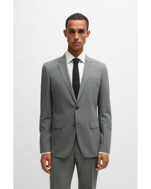 BOSS Slim-fit Suit In Micro-patterned Stretch Cloth in Gray for Men | Lyst