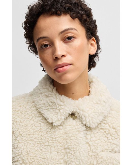 BOSS Faux-fur Coat With Chest Pocket in White | Lyst