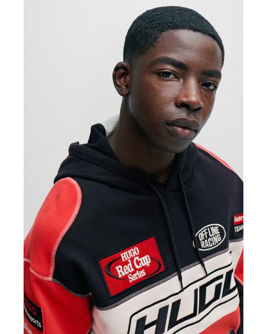 HUGO Colour-blocked Hoodie In Cotton With Racing-inspired Details for ...