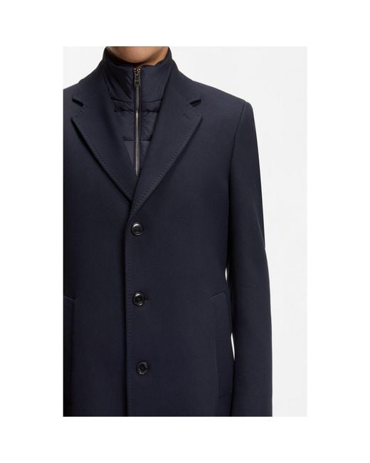 BOSS Slim-Fit Cotton-Blend Coat With Detachable Padded Inner in Blue ...