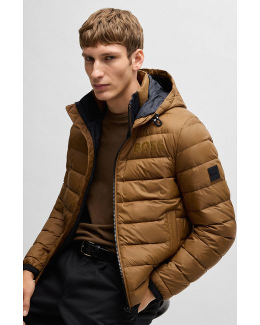 BOSS Water-repellent Down Jacket With Tonal Logo in Brown for Men | Lyst