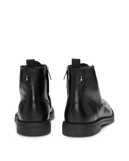 BOSS Leather Half Boots With Lining And Brogue Details in Black for Men ...