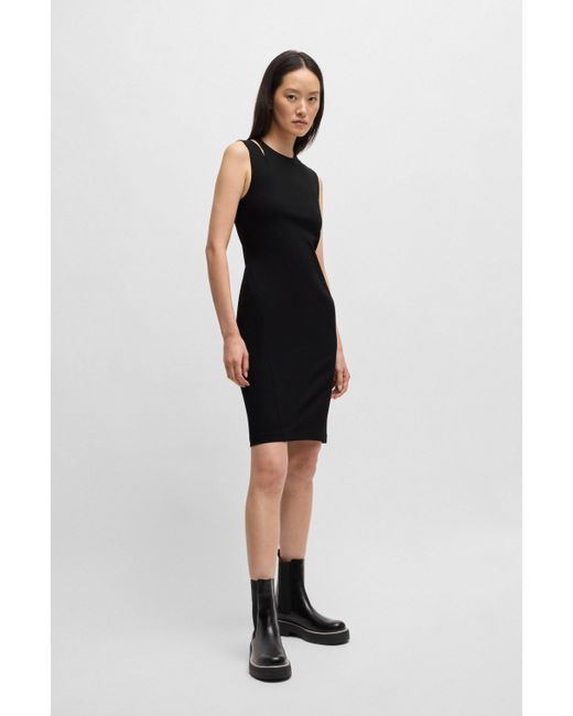 BOSS Stretch-fabric Dress With Cut-out Details in Black | Lyst
