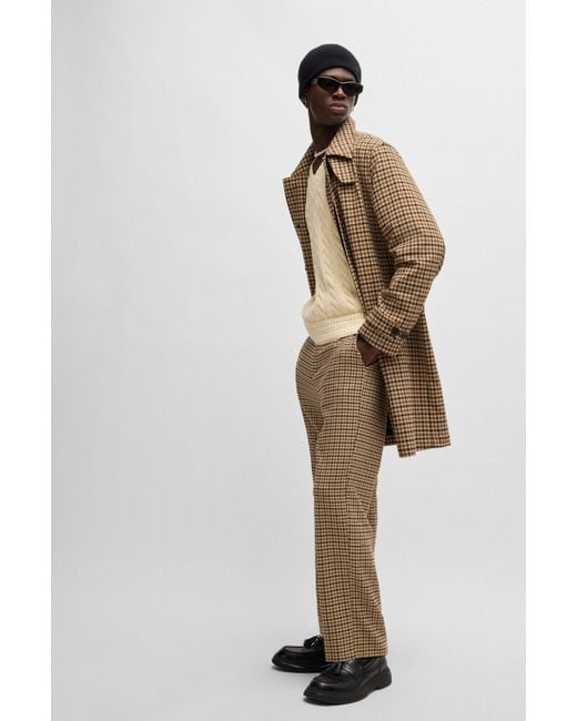 HUGO Houndstooth-check Regular-fit Coat With Concealed Closure in Brown ...