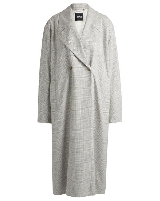 BOSS Double-breasted Coat In Checked Crepe With Partial Lining in Gray ...