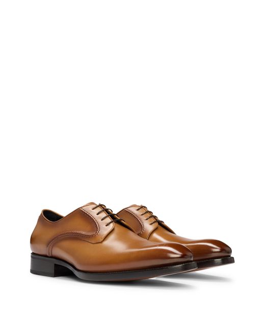 BOSS Burnished-leather Derby Shoes With Piped Details in Brown for Men ...