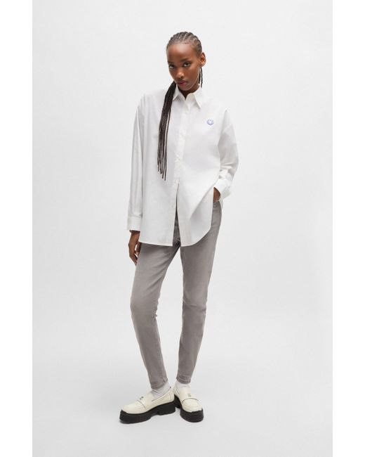 HUGO Oversized-Fit Blouse With Graffiti-Style Logos in White | Lyst