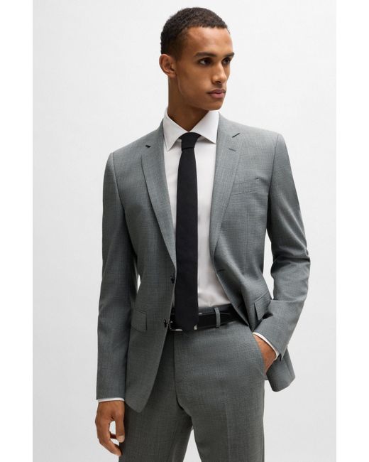 BOSS Slim-fit Suit In Micro-patterned Stretch Cloth in Gray for Men | Lyst