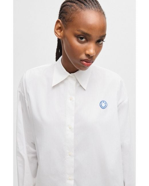 HUGO Oversized-Fit Blouse With Graffiti-Style Logos in White | Lyst