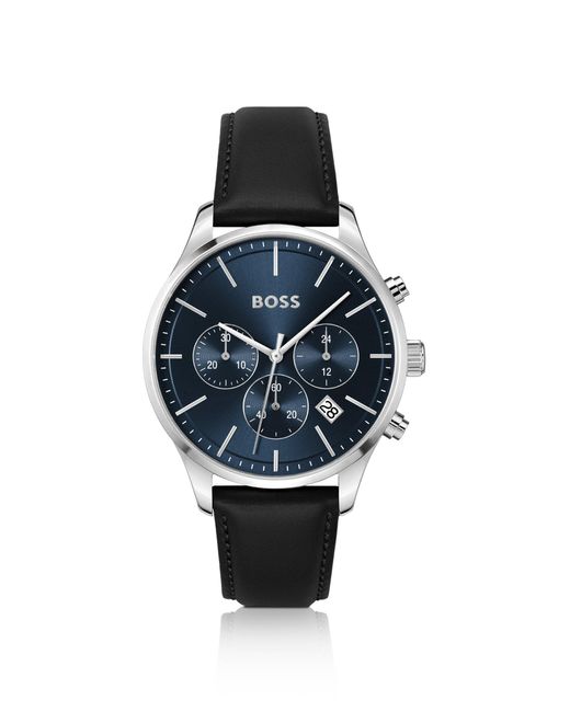 BOSS Leather-strap Chronograph Watch With Blue Dial for Men | Lyst UK