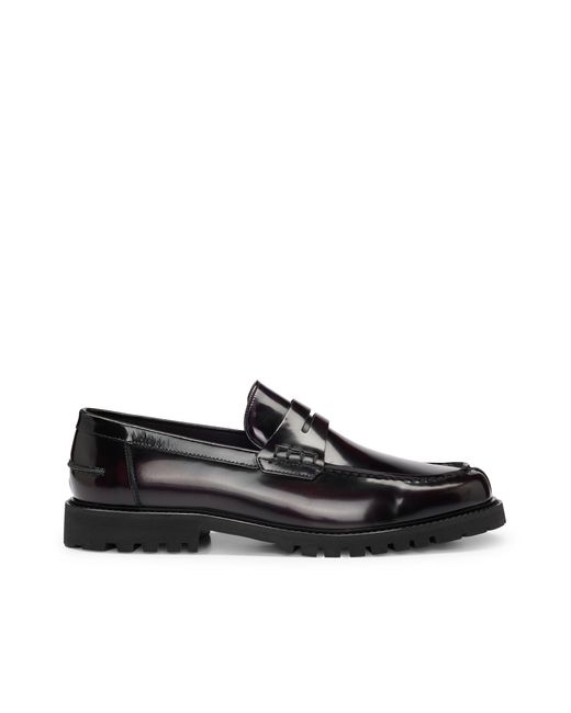 BOSS Penny Loafers In Brush-off Leather With Lug Sole in Black for Men ...