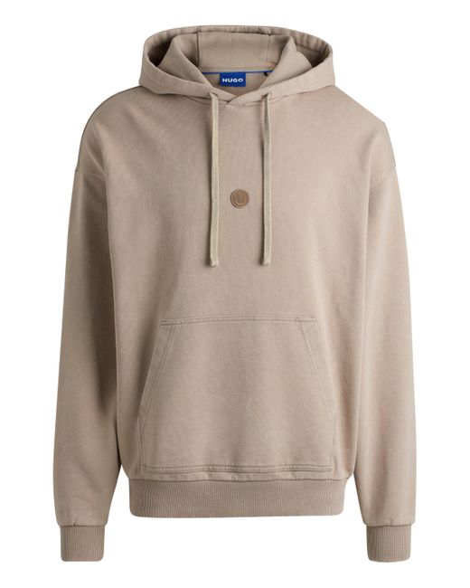 HUGO Cotton-terry Hoodie With Smiley-face Logo Badge in Natural for Men ...