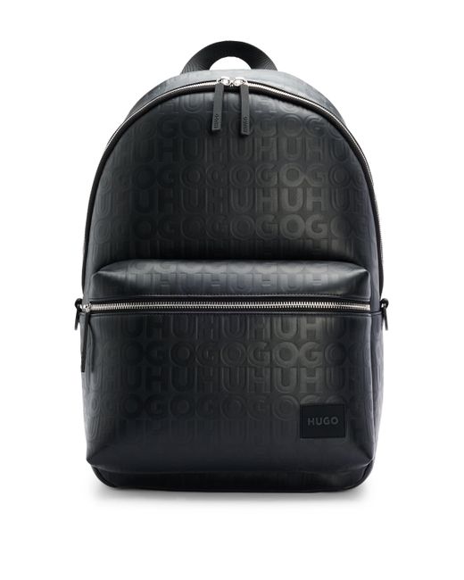HUGO Faux-leather Backpack With Repeat-logo Motif in Black for Men | Lyst