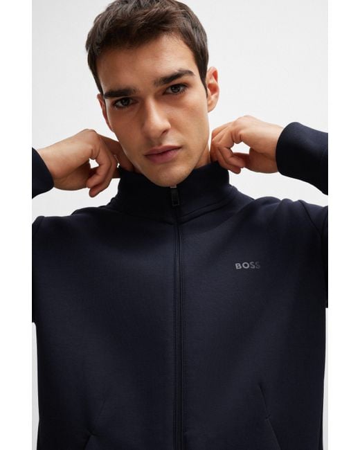 BOSS by HUGO BOSS Stretch-cotton Zip-up Sweatshirt With Logo Print in ...