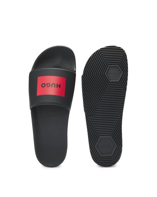 HUGO Italian-made Slides With Logo Label in Black for Men | Lyst