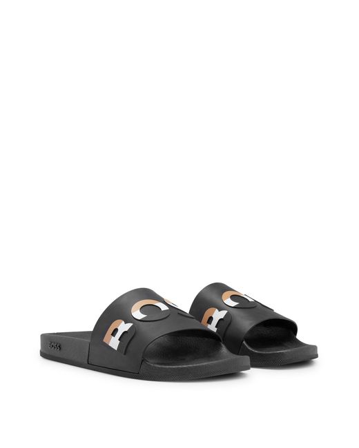 BOSS Pvc Slides With Signature-stripe Logo And Contoured Footbed in ... BOSS Pvc Slides With Signature-stripe Logo And Contoured Footbed in ...