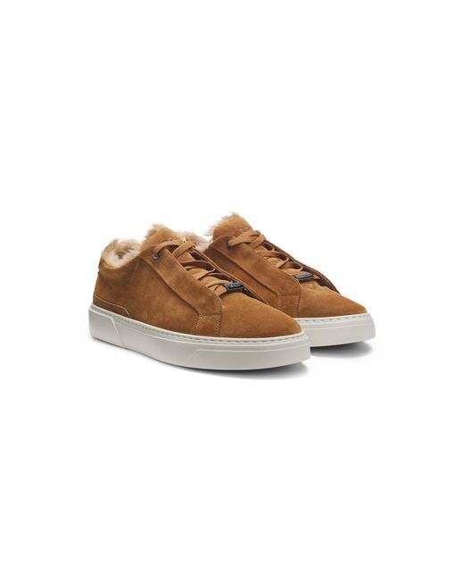 BOSS X Steiff Gary Suede Trainers With Mohair Lining in Brown for Men ...