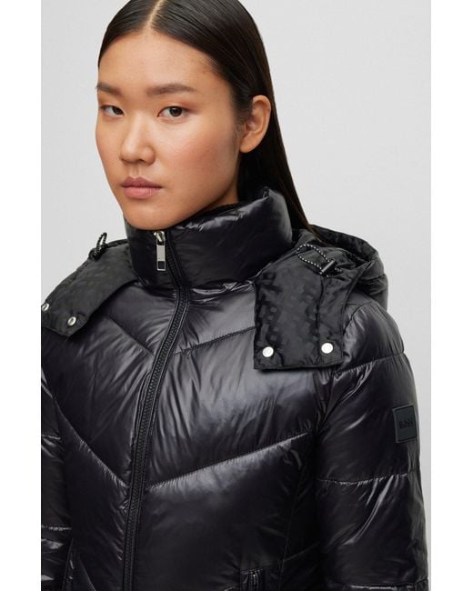 BOSS by HUGO BOSS Water-repellent Puffer Jacket In Gloss Material in Black | Lyst UK