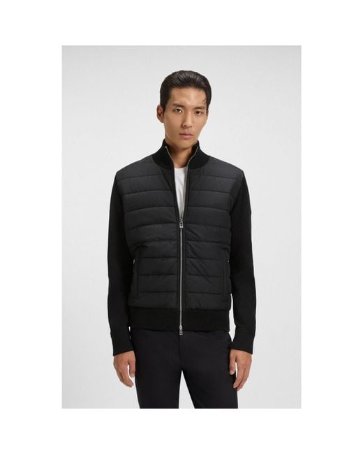 BOSS Mixed-Material Jacket With Padded Front in Black for Men | Lyst UK