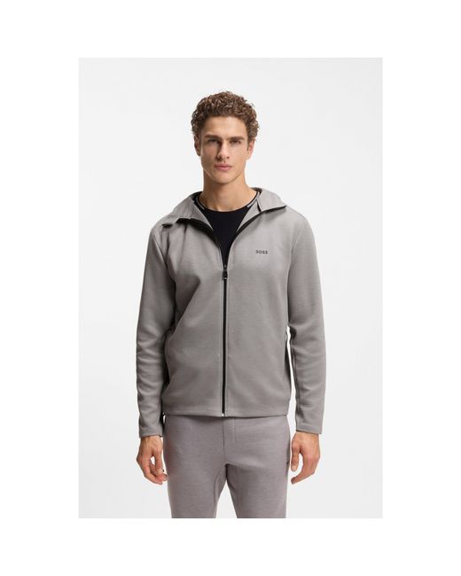 BOSS Active Odour-Control Hooded Jacket With Reflective Details in Grey ...
