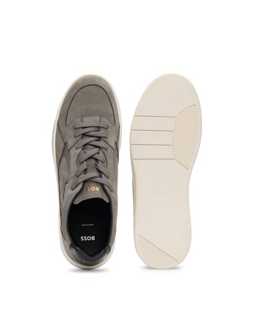 BOSS Mixed-material Trainers With Suede And Leather in Gray for Men | Lyst