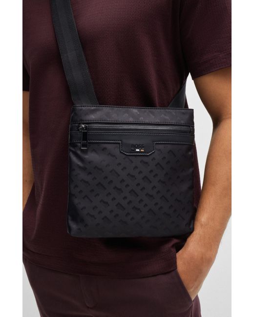 BOSS Monogram-jacquard Envelope Bag With Signature Stripe in Black for ...