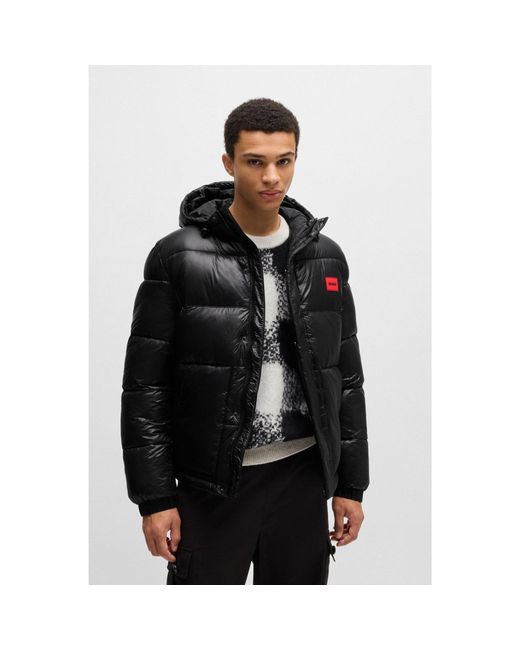 HUGO Water-Repellent Puffer Jacket With Logo Label in Black for Men ...