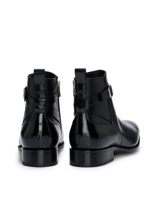 BOSS Leather Jodhpur Boots With Zip Closure And Buckled Strap in Black ...
