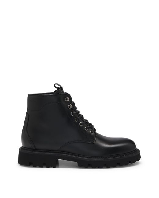BOSS Burnished-Leather Half Boots With Apron Toe in Black for Men | Lyst