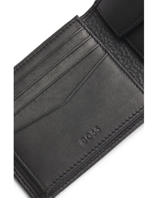 BOSS Grained-leather Trifold Wallet With Logo Lettering in Black for ...