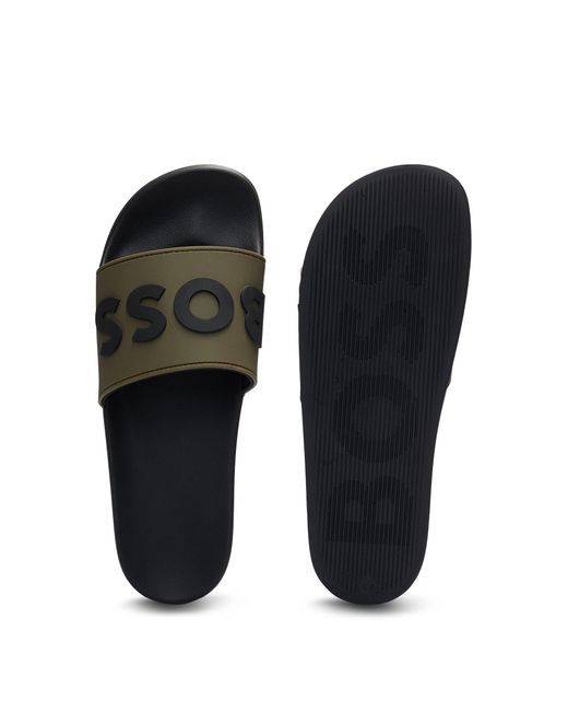 BOSS Italian-made Slides With Raised Logo in Black for Men | Lyst UK