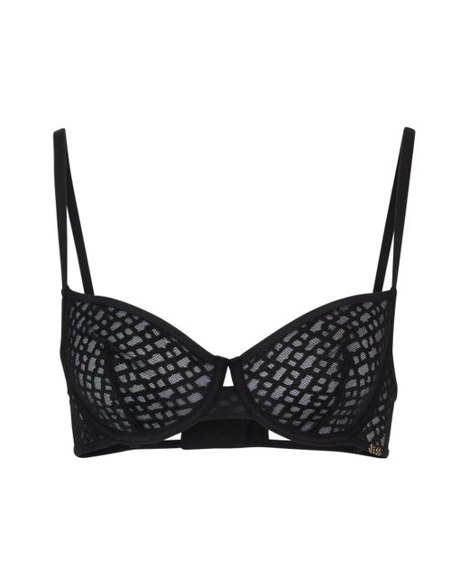 Boss By Hugo Boss Monogram Lace Bra With Logo Trim In Black Lyst