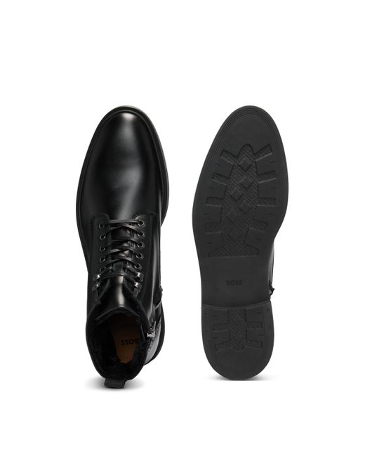 BOSS Leather Half Boots With Lining And Brogue Details in Black for Men ...
