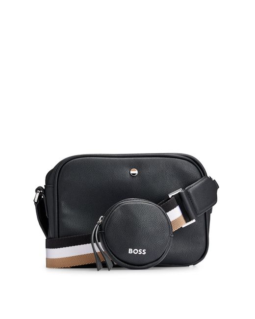 BOSS by HUGO BOSS Grained Faux-leather Crossbody Bag With Outline Logo ...