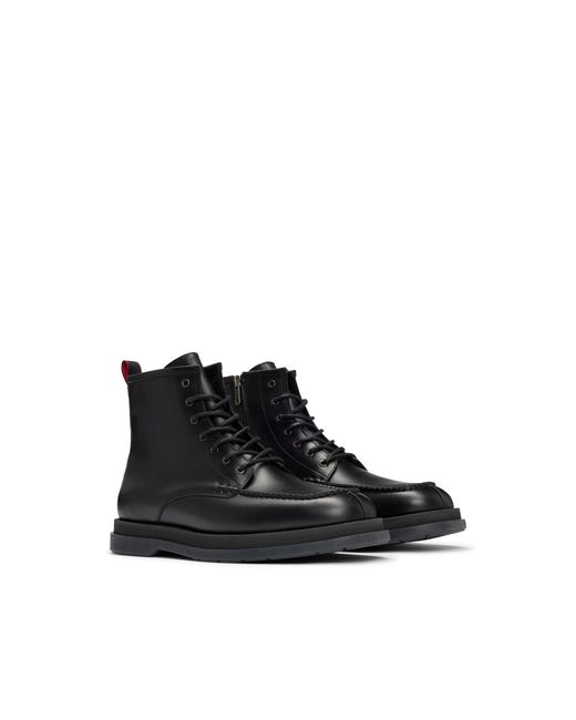 HUGO Leather Lace-Up Half Boots With Signature Loop in Black for Men ...