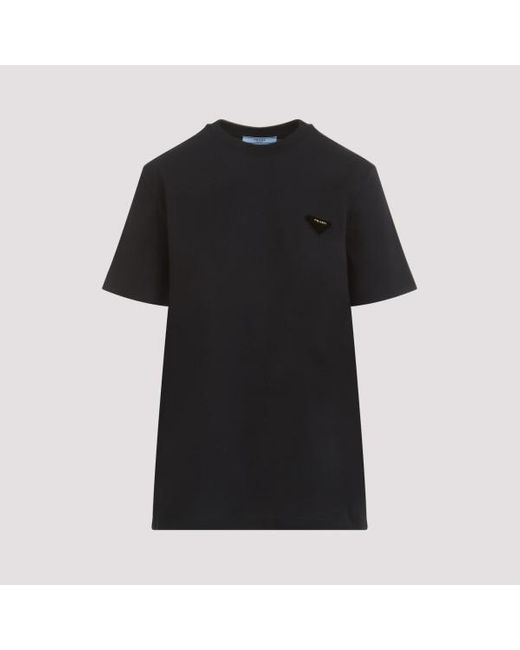 Prada Logo Velvet T-Shirt in Black | Lyst UK